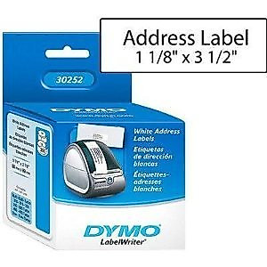 Dymo 30252 Labelwriter Address Labels, 1 1/8 X 3 1/2, White, 350 Labels/Roll, 2 Rolls/Pack