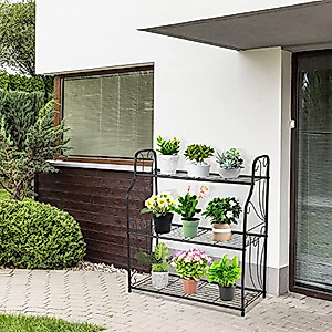 Citfis Plant Stand Rack 3 Tier Indoor Outdoor Metal Plant Stand Multiple Functional Plant Shelf Rust Prevention, Used for Living Room Courtyard Garden and Balcony Black