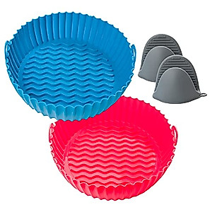 CJ Cooks Air Fryer Liners – 2pcs Air Fryer Silicone Liners – Sustainable and Reusable Air Fryer Liners – Food-Grade and Heat-Resistant Silicone Air Fryer Liners and Oven Mitts – 8.5-inch