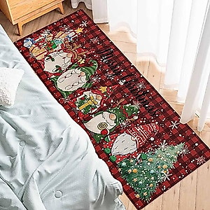 Christmas 2Pcs Kitchen Rugs Anti Fatigue Kitchen Mat Non Slip Rug Runner Comfort Standing Floor Mats Kitchen Carpet Set for Sink Laundry - Christmas Red Truck Pull Gnome Xmas Tree Red Buffalo Plaid