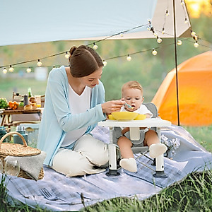 Baby Travel Booster Seat with Double Tray, BabyBond Upgraded Toddler Portable Baby Chair, Booster Seat for Dining Table, Stable and Foldable Booster Baby Chair for Indoor/Outdoor (Grey Lion)