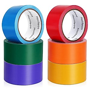 Holifeos Duct Tape 6 Rolls, Colored Duct Tape 2 Inches x 15 Yards, Heavy Duty Duct Tape Colors, Yellow Red Orange Blue Purple Green Bright Duct Tape Colors and Patterns, Waterproof Rainbow Tape