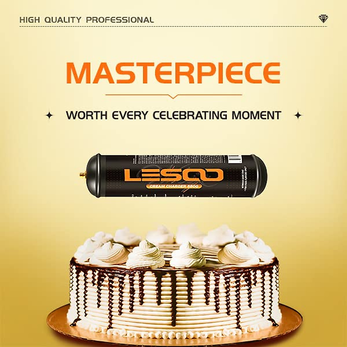 LesooWhip 615g Whipped Cream Charger 1 Box Pure N2O Tank 0.99 Liter Nitrous Oxide Cylinders with Most Cream Whippers(6 cylinders)