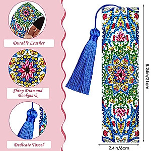 Zhehao 24 Pcs 5D Diamond Painting Bookmarks Floral Rhinestone Bookmarks Diamond Art Bookmarks Leather DIY Bookmarks Beaded Painting Bookmark with Tassel for Kids Adults DIY Art Craft Supplies