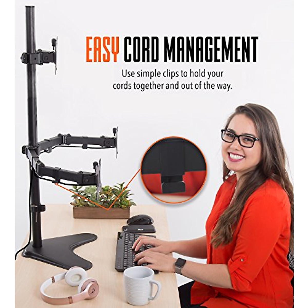 Stand Steady Triple Monitor Desk Stand with Tabletop Base, for Home or Office Use, Height Adjustable Computer Monitor Stand with Full Articulation VESA Mounts, Fits Most LCD/LED Monitors 13-32 Inches