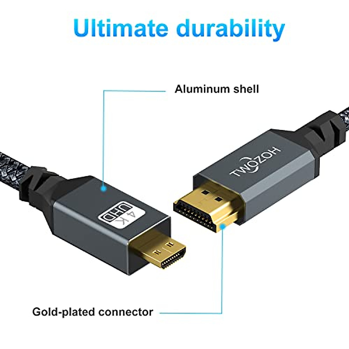 Twozoh 4K Micro HDMI to HDMI Cable 1FT, Short High-Speed Full HDMI to Micro HDMI Braided Cord Support 3D 4K/60Hz 1080p