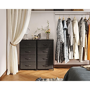 AODK Dresser for Bedroom with 4 Storage Drawers, Small Dresser Chest of Drawers Fabric Dresser with Sturdy Steel Frame, Black