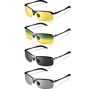 Flutesan 4 Pieces Night Driving Glasses Polarized Walking Glasses Anti Glare Driving Sunglasses for Men UV Protection(Multicolor)