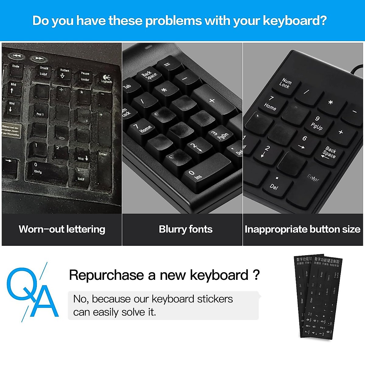 2PCS Keyboard Number Stickers, Keyboard Number Pad Replacement Stickers Universal for Wireless Numeric Pad Numpad Keypad, Laptop, Desktop, Computer, Keyboard Numbers Sticker -Matte