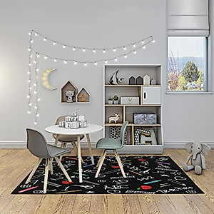 LOKMU Non-Slip Area Rugs Back to School Blackboard Chalk Drawings Crayons Markers Rulers Home Decor Rugs Carpet for Classroom Living Room Bedroom Dining Kindergarten Room 5'x7'