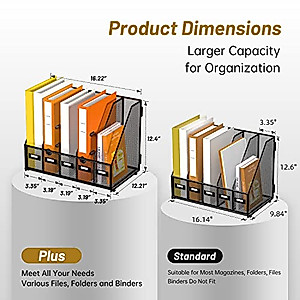 DALTACK Desk Organizers Magazine Binder Folder Holder with 5 Vertical Compartments File Organizer for Office Home School Organization, Metal Mesh, Black