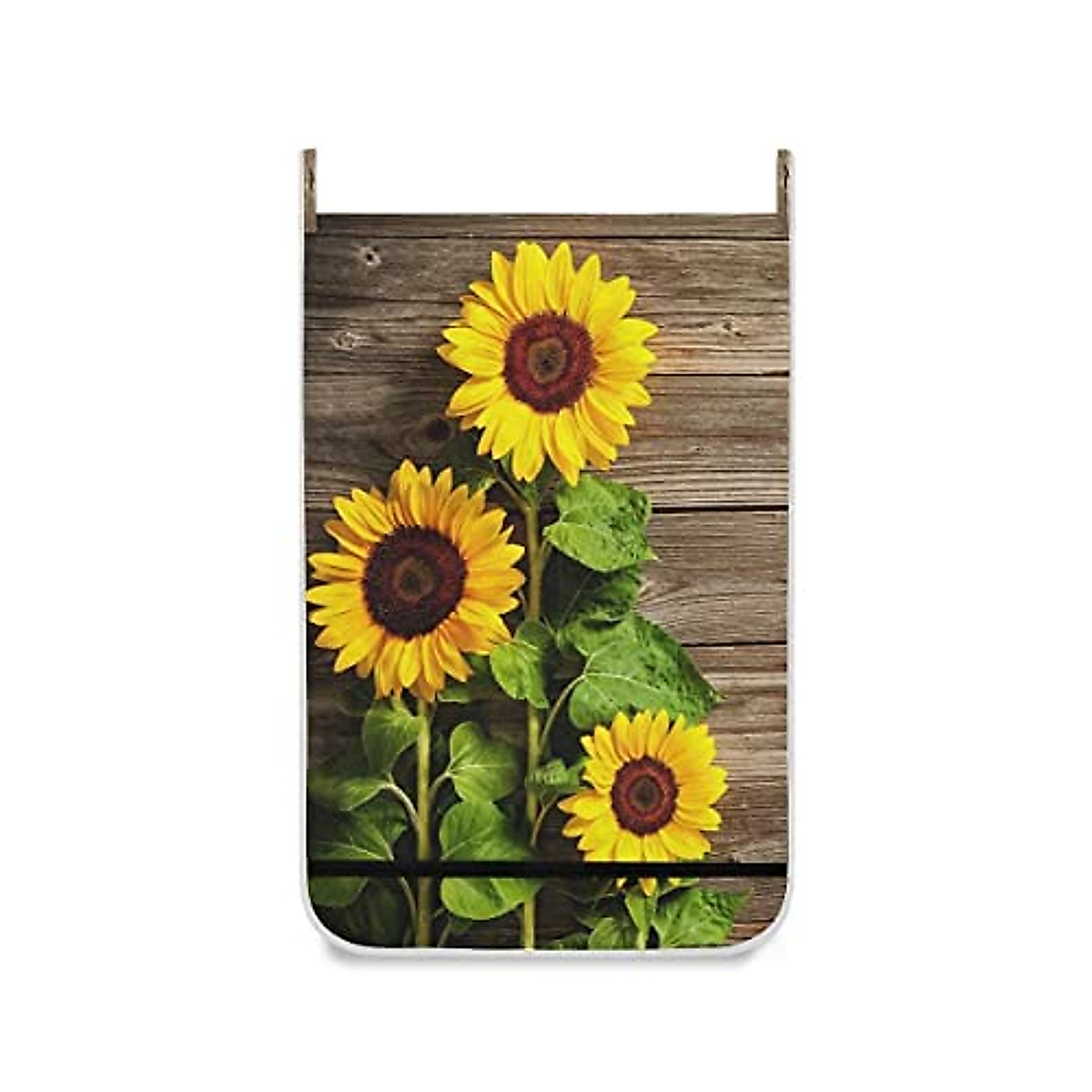 Sunflowers Wooden Board Door Hanging Laundry Hamper Bag Vintage Flowers Space Saving Wall Large Laundry Basket Storage Dirty Clothes Bags with Bottom Zippers Hooks For Bathroom Bedroom 1 Pcs