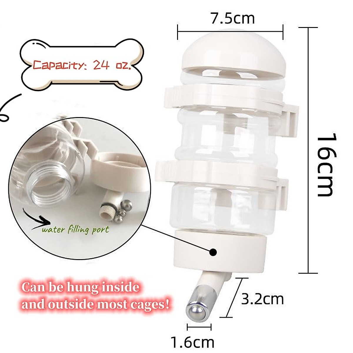 Stcyutdaaa Pet Standing Water Dispenser Bowl-,Dog Water Bottle,Leak Proof Portable Puppy Drinker for Dogs/Cats/Rabbits/Kittens and Other Large/Medium Animals - for Cage, Crate or Wall Mount 24 o(Set)