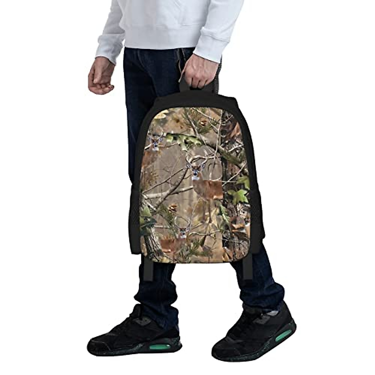 ALIFAFA Deer School Backpack Hunting Camo Deer Forest Tree Bookbag for Boys Girls Elementary Middle High College School Casual Travel Bag Computer Laptop Daypack Rucksack, 17 Inch