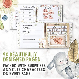 Baby Memory Book & Baby Natural Goat Hair Brush Bundle - Newborn Baby Shower Set for Baby Boy & Girl - Natural & Newborn Safe - Keepsake Journal Book for Newborn Babies