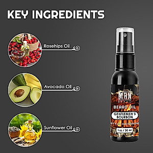 The Man Brand Gentlemen's Bourbon Beard Oil Leave-In Conditioner for Men – Luxurious Bourbon Beard Oil for Deep Conditioning and Styling Care, Soften and Nourish Beard (1 Ounce, Gentlemen's Bourbon)