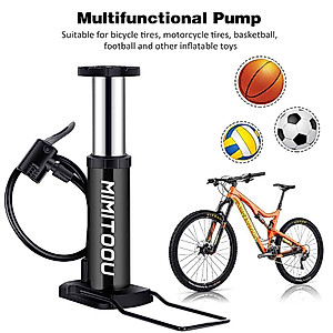 Bike Pump, Mini Bicycle Pump Portable Bike Floor Pump with Presta and Schrader Valves Aluminum Alloy Floor Bicycle Air Pump Compact Mini Bike Tire Pump, Extra Valve and Gas Needle for All Bike -Black