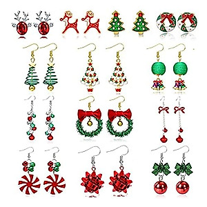 13 Pairs Christmas Earrings for Teen Girls Christmas Gifts Holiday Earrings for Women Bow Tree Snowflake Earrings