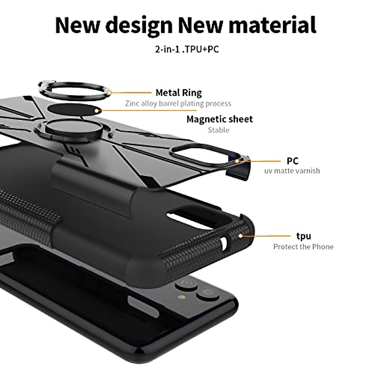 for Samsung A04 Case, Galaxy A04 Case with Screen Protector, Military Grade Shockproof Protective Phone Case with 360°Rotatable Ring Holder, Supports Magnetic Car Mounts for Samsung Galaxy A04(Black)