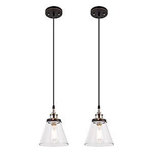 GRUENLICH Pendant Lighting Fixture for Kitchen and Dining Room, Hanging Ceiling Lighting Fixture, E26 Medium Base, Metal Construction with Clear Glass, Bulb not Included, 2-Pack