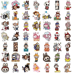 50pcs Labubu Cartoon Stickers for Teen Water Bottle, Cool Terror Labubu Waterproof Vinyl Decal for Kids Adult Girl Laptop Skateboard Phone Guitar Travel Case Bike