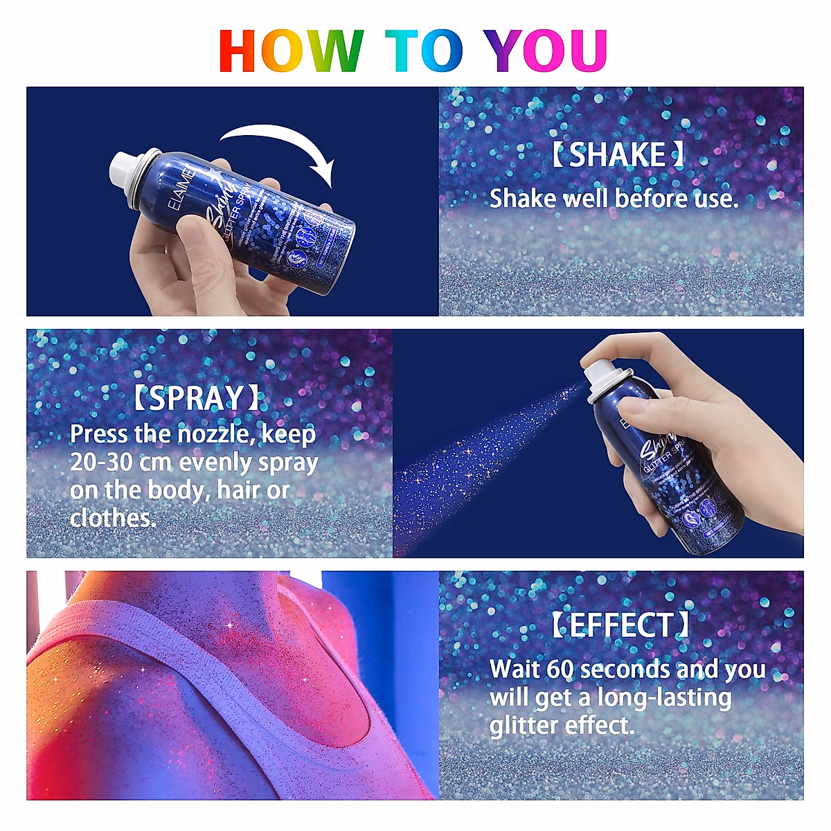 LOKFAR Glitter Spray for Hair and Body, Body Glitter Spray Hair Glitter Spray, Quick-Drying Waterproof Glitter Body Spray Glitter Hairspray, Body Shimmer Sparkle Spray (2.11 oz)