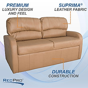 RecPro Charles 65" Jack Knife RV Sleeper Sofa with Arms | RV Furniture | Zero Wall Hugger (Toffee)