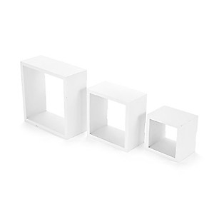 Melannco Floating Square Cube Shelves, for Bedroom, Living Room, Bathroom, Kitchen, Nursery, Set of 3, White, 3 Count