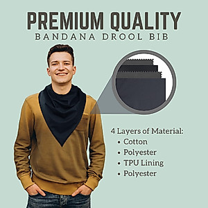 Modaliv Adult Gender Neutral Bandana Bibs & Drool Bibs for Frequent Drooling & Accidental Spills, Adult Bibs with 4-layer Clothes Protectors & Stain Hiding Absorbent Bibs for Adults (Small Black)