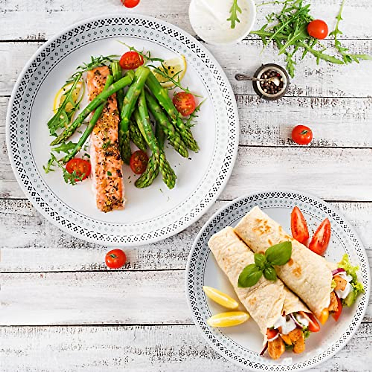 Dinnerware Sets,MEKY Flower Pattern Plates, Service for 6, Glass Plates, Dishes, Bowls, Resist Fracture, Anti-Chip