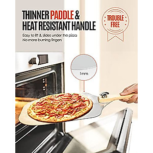 Pizza Peel Aluminum Pizza Spatula, Mooues 12 inch Metal Pizza Paddle(12"x 14")with Rocker Cutter Foldable Wood Handle, [Storage bag included], for Family Pizza Oven Baking Pizza, Dough, Bread & Pastry