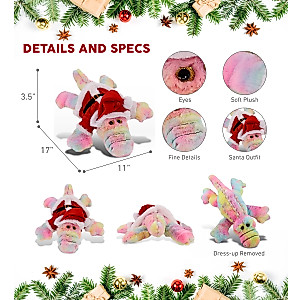DolliBu Santa Rainbow Large Alligator Stuffed Animal Plush Toy - Wild Animal Dress Up with Red Santa Claus Outfit, Wildlife Gift, Perfect Holiday with Name Personalization - 17 Inches