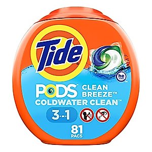 Tide PODS Laundry Detergent Soap PODS, High Efficiency (HE), Clean Breeze, 81 count