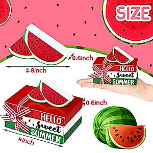 6 Pcs Watermelon Tiered Tray Decor Rustic Watermelon Summer Decor Farmhouse Watermelon Decor Summer Tiered Tray Decor Includes Wooden Bead Garland with Tassels Hello Sweet Summer Watermelon Book Stack
