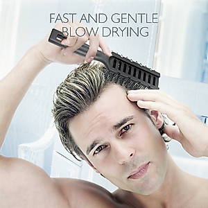 Baasha Hair Brush, Vented Brush for Blow Drying, Mens Short Hair Brush with Ball Tipped Bristles, Best for Wet or Dry Hair - Black