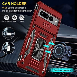 DEERLAMN for Google Pixel 7 Pro Case with Slide Camera Cover,[Full Camera Protection] [Magnetic Rotated Kickstand] Military Grade Shockproof Heavy Duty Protective Cover-Red