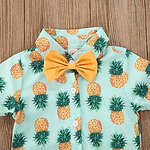 Bagilaanoe Infant Baby Boys Dress Shirt Bodysuit Formal Short Sleeve Rompers One Piece Outfits Gentlemen Clothes Pineapple/6-12 Months
