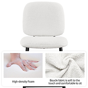 Yaheetech Bar Stools Set of 4 Boucle Stool Fabric Counter Height Bar Stools Upholstery Bar Chairs with Metal Legs for Pub Kitchen Dining Room Bar, White