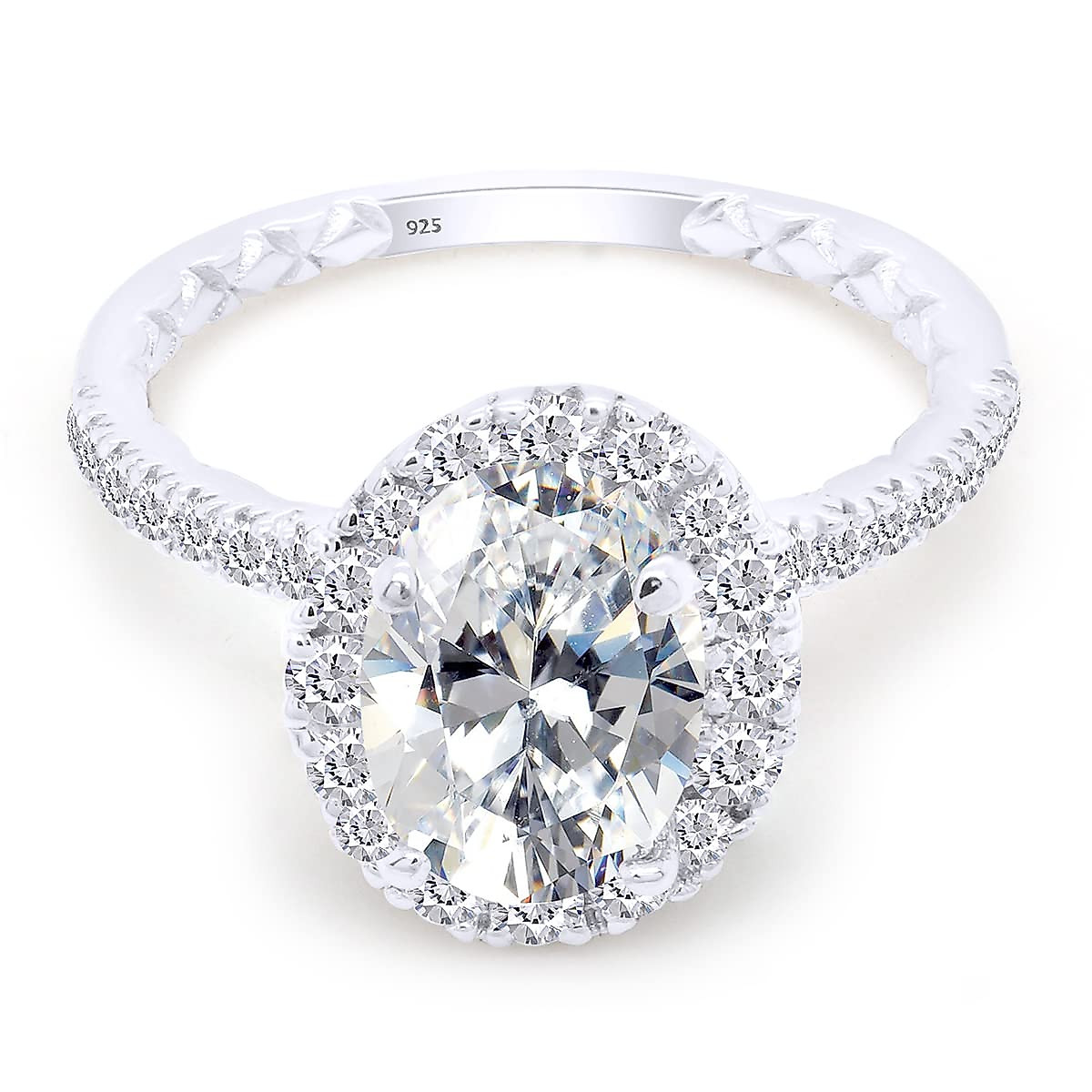 SAVEARTH DIAMONDS Oval & Round Cut Lab Created Moissanite Diamond Solitaire Halo Engagement Ring In 14K White Gold Over Sterling Silver (1.90 Carat) Ring Size -7