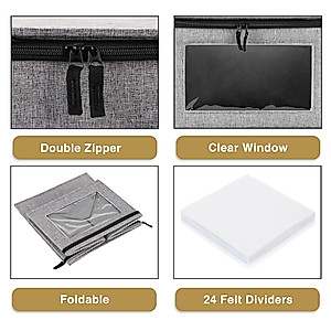 2 PACK Square China Storage Containers for Dishes, 10"x10"x8" Plate Storage, Dish Storage Containers with Lid and Handles, Heavy Duty Dinnerware Storage, Hard Shell and Stackable, 24 Felt Dividers