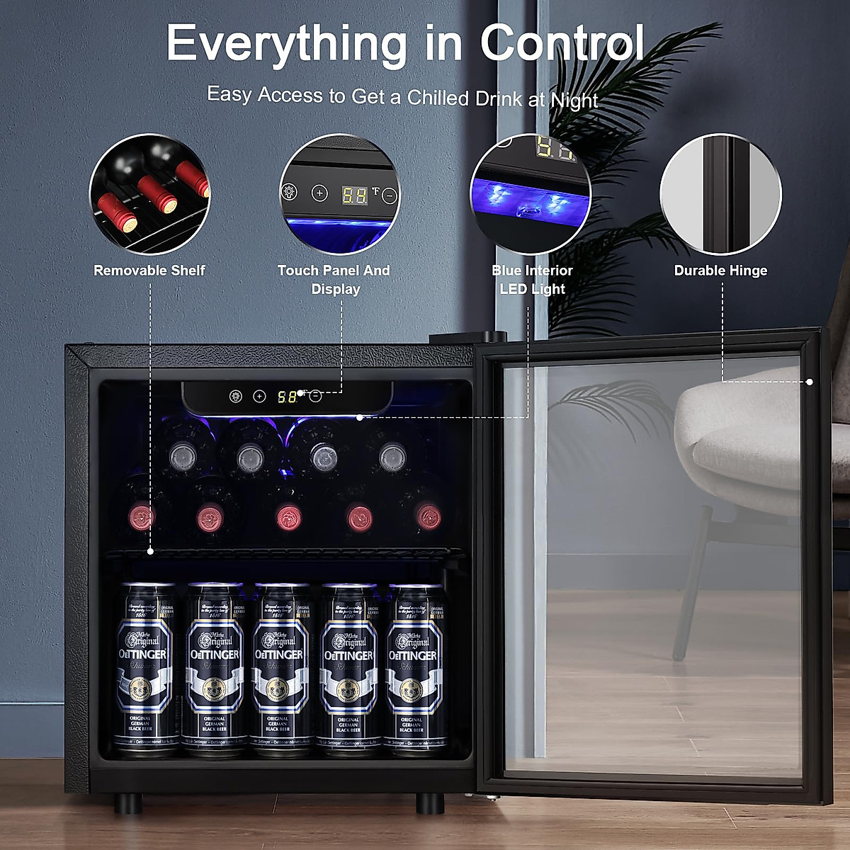 Antarctic Star 12 Bottle Wine Cellar - Mini Beverage Fridge for Wine, 48 Can Small Wine Cooler for Home and Bar, Electronic Temperature Knob Control, 1.3 Cu. Ft.