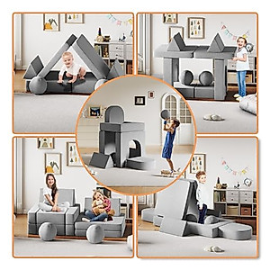 linor Kids Couch Toddler Couch 9pcs Kids Sofa Couch with Spherical Module and Tunnel Elements, Toddler Sofa Kids Fold Out Couch for Playroom Bedroom, Creative Baby Couch Kids Foam Couch (Grey)
