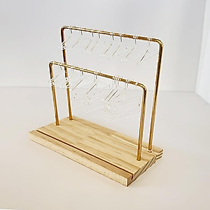 Lemonades Earring Hanger Holder Rack Tabletop Jewelry Display Stand, Unique 2-Layers Metal Hanging Earring Towers Mini Earring Holder with Wood Base