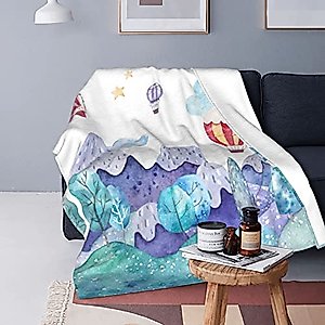 Cartoon Forest Hot Air Balloon Soft Lightweight Fleece Throw Blankets Cozy Warm Fuzzy Plush Microfiber Blanket for Sofa Couch Bed All-Season 60"X50"
