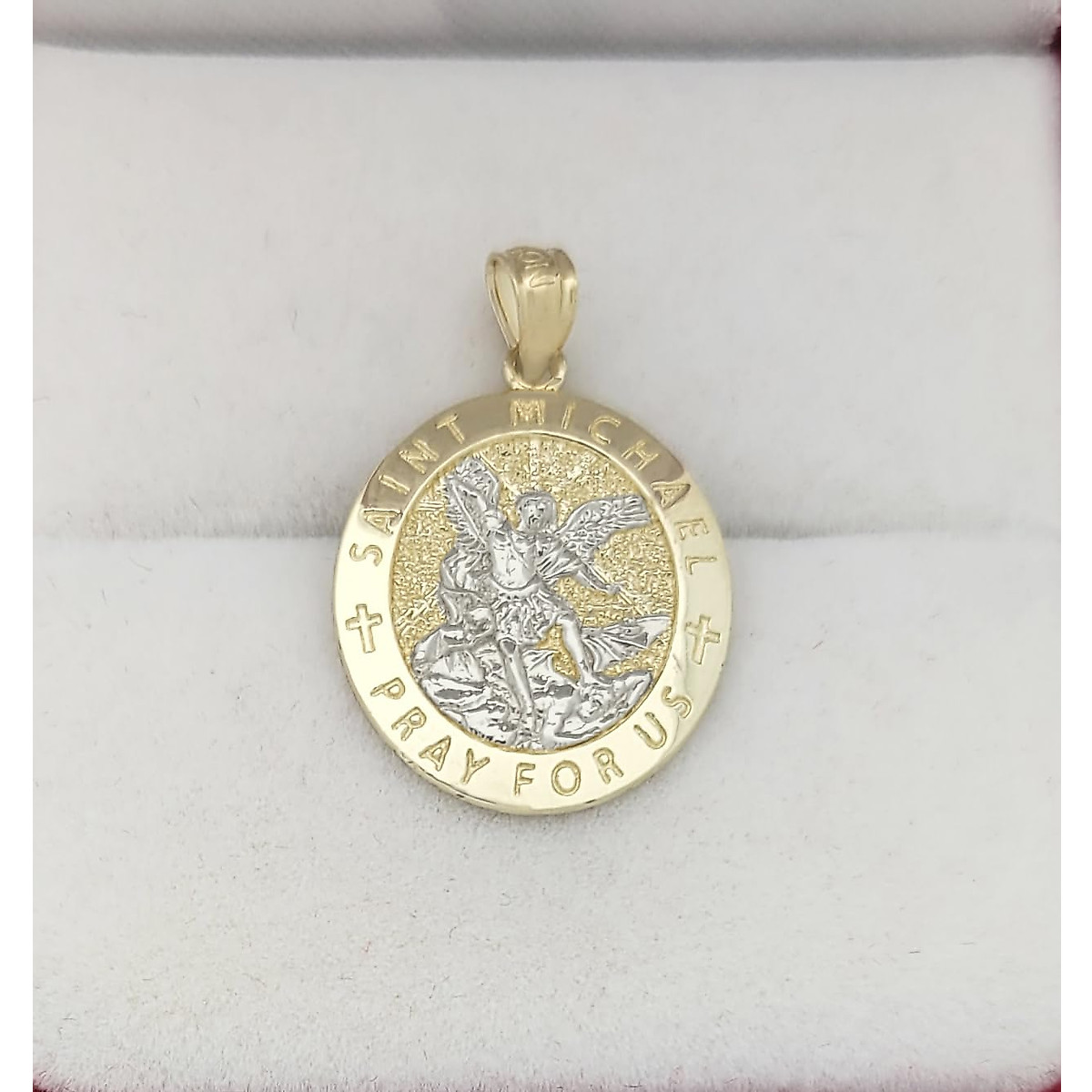 AMZ Jewelry 10K Yellow Gold Saint Michael The Archangel Pendant Charm Oval