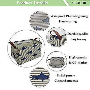 CLOCOR Rectangular Shark Storage Basket,Collapsible Cute Pattern Kids Toys Bin,Waterproof Coating Storage Box with Handles for Bathroom,Shelf Basket (Shark)