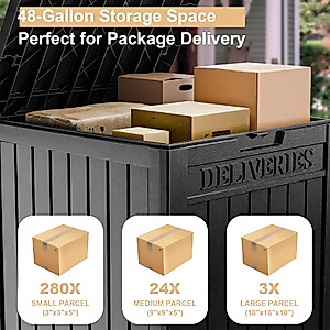 MAIUSCOLI 48 Gallon Resin Package Delivery Box - Rust & Moisture Resistant, Lockable, Waterproof Deck Box for Porches, Patios, Indoor & Outdoor Use (Blcak, 48 Gallon)