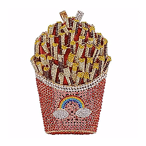 DJBM Sparkling Women French Fries Chips Rhinestone Purse Evening Clutch Crystal Purse Prom Purse for Evening Wedding Party