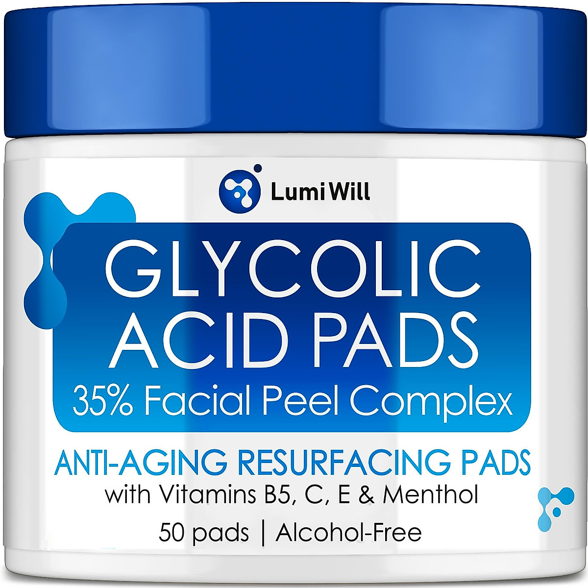 Glycolic Acid Pads - Exfoliating Pads with Glycolic Acid, Vitamins B5, C, E & Menthol - Peel Pads for Acne - Anti-Aging Glycolic Acid Resurfacing Pads for Fine Lines and Wrinkles - 50 Pads (Pack of 2)