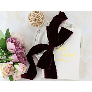 MAYREEL Burgundy Velvet Ribbon 2 Inch x 3 Yards Frayed Edge Silk Velvet Ribbon Hand Torn Maroon Ribbon with Raw Edge for Bridal Bouquet, Invitations, Wedding, Vow Books, Gift Basket, Hair Bows